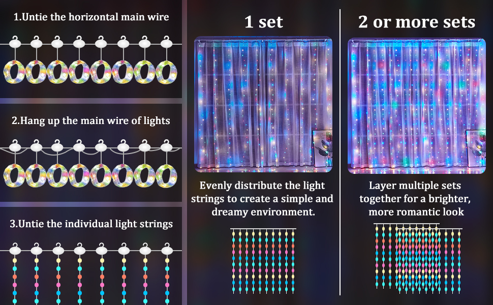 Curtain Lights, 600 LED Fairy Lights for Bedroom, Waterproof String ...