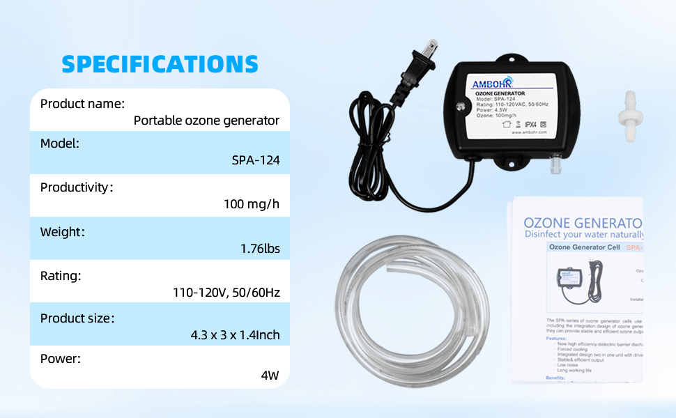Amazon.com: EcoPooluxe SPA-124 Spa-Ozonator Kit, 100mg/h Efficient Output Ozone Machine, Mini ...