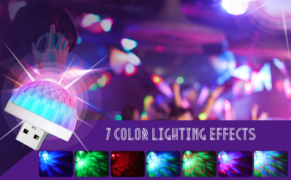 3 Pack USB Disco Light, 7 Colors LED Disco Mini Ball Party Light Sound Activated 4W RGB Small ...