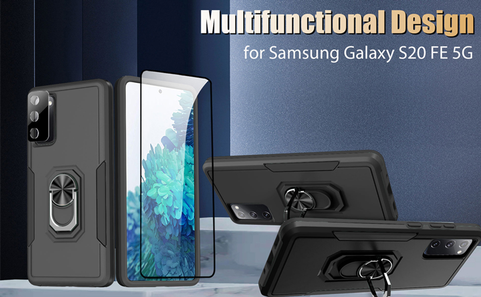 BinBoom for Samsung Galaxy S20 FE Case with 9H Tempered Glass Screen Protector and Lens ...