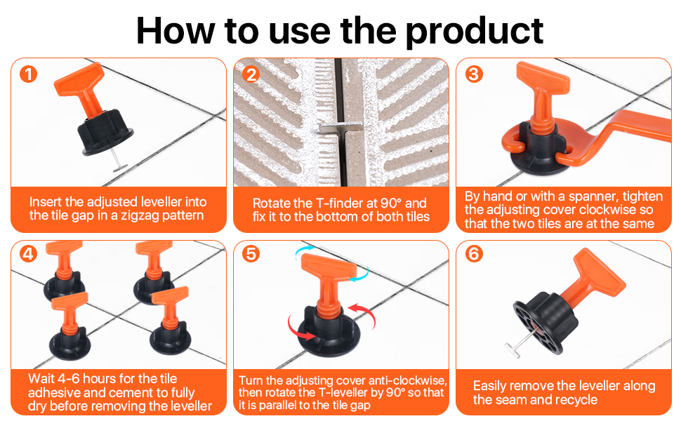 Reusable 1/16" Tile Leveling System Kit (300pcs) w/ 1500 1/12" Cross ...