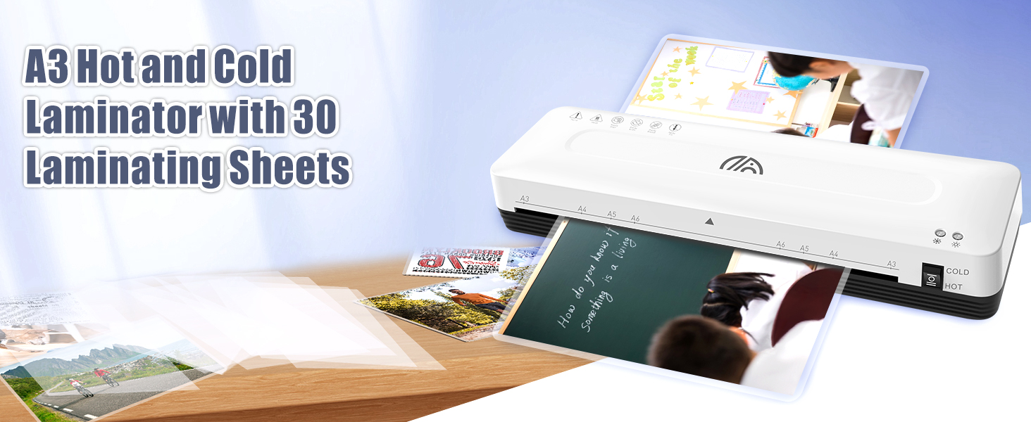 A3 Laminator, 13 inches Laminating Machine with 30 Laminating Pouches for A3 A4 A5 A6, Cold and ...