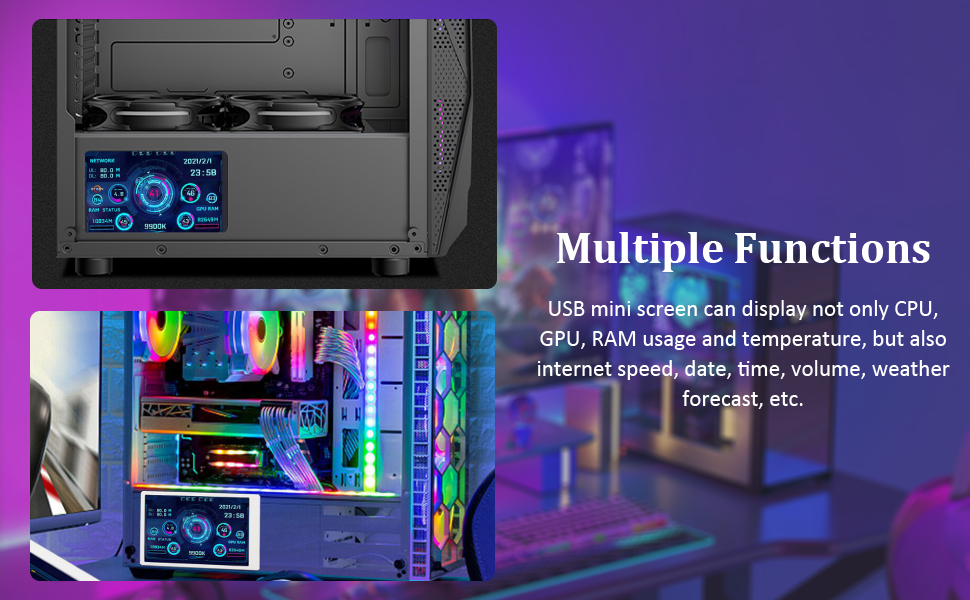 Amazon.com: VBESTLIFE Computer Temp Monitor, 3.5Inch Mini USB C PC ...