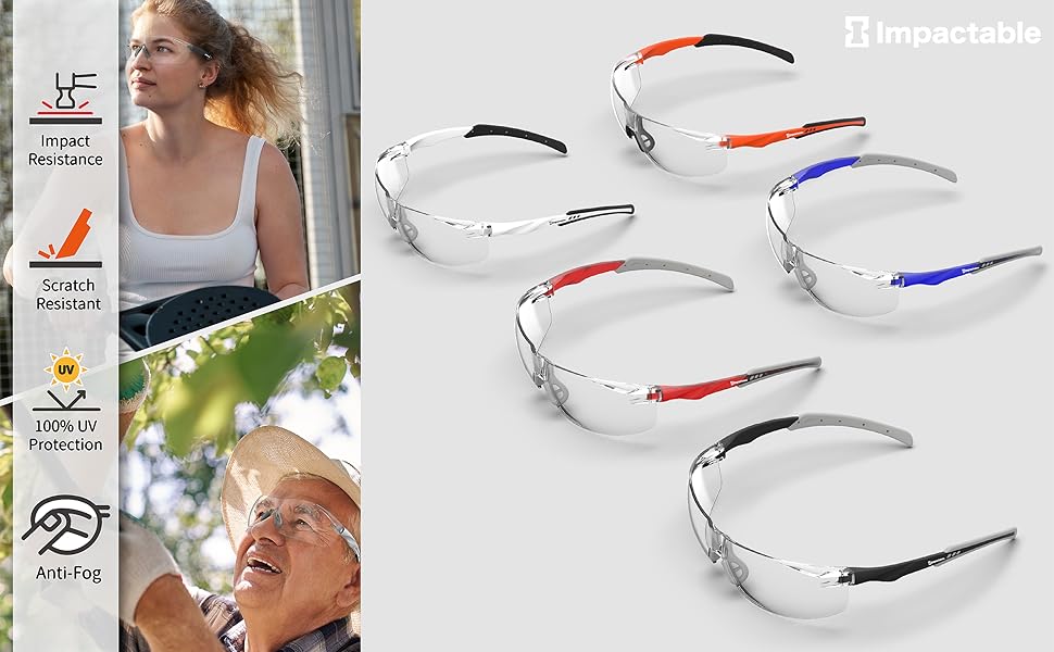 IMPACTABLE Pickleball Safety Glasses – Fit-Enhanced ANSI Z87.1, Anti-Fog, UV & Impact Resistant ...