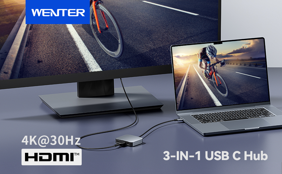 WENTER Adaptador USB C a HDMI, 3 en 1 USB 3.0 Hub con 4K HDMI, Tipo-c a HDMI/USB / 60W PD ...