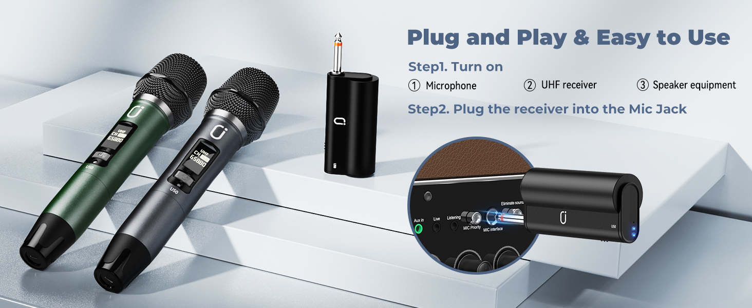 JYX Wireless Microphones, Professional UHF Dual Microphones for Karaoke, Wireless Dynamic ...