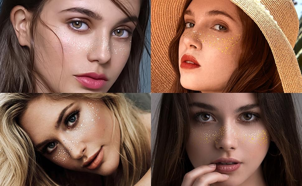 Amazon.com : 24 Sheets Gold and Silver Face Glitter Freckles Face Tattoo, Sparkle Speckles ...