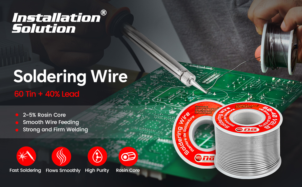 INSTALLATION SOLUTION 60-40 Rosin Core Solder Wire for Electrical Soldering (60-40 1LB), 1 lb ...
