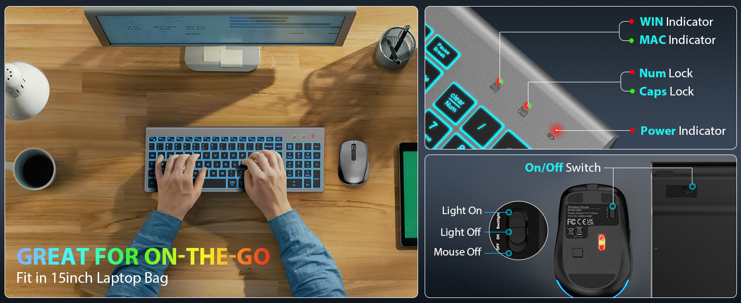 Sablute Wireless Keyboard And Mouse Combo Backlit Compact Quiet Keyboard With Rgb