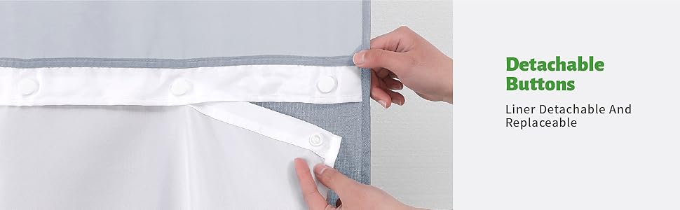 Amazon.com: eachope Blue Long No Hook Shower Curtain with Snap-in Fabric Liner Set,Slub Textured ...