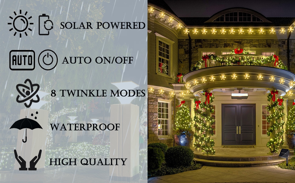 kemooie 100 LED Solar Snowflake Lights, 39 FT Solar Powered Snowflake ...