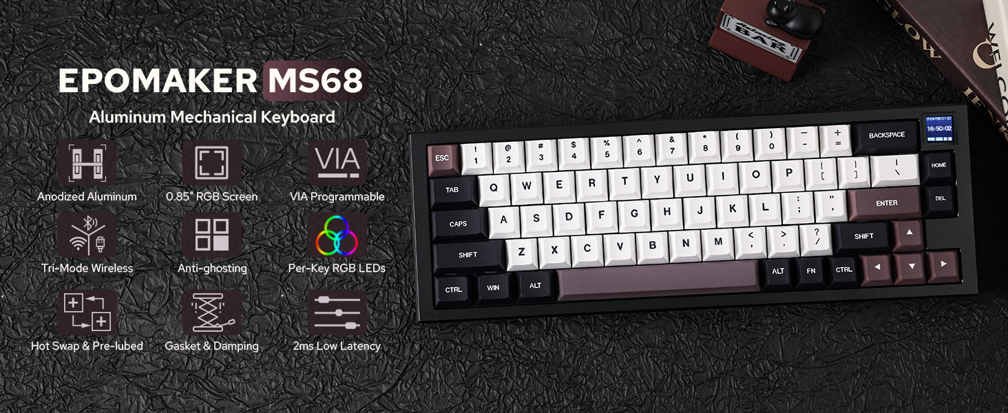 EPOMAKER MS68 VIA Wireless Gaming Keyboard with TFT Screen, 65% Aluminum Mechanical Keyboard ...