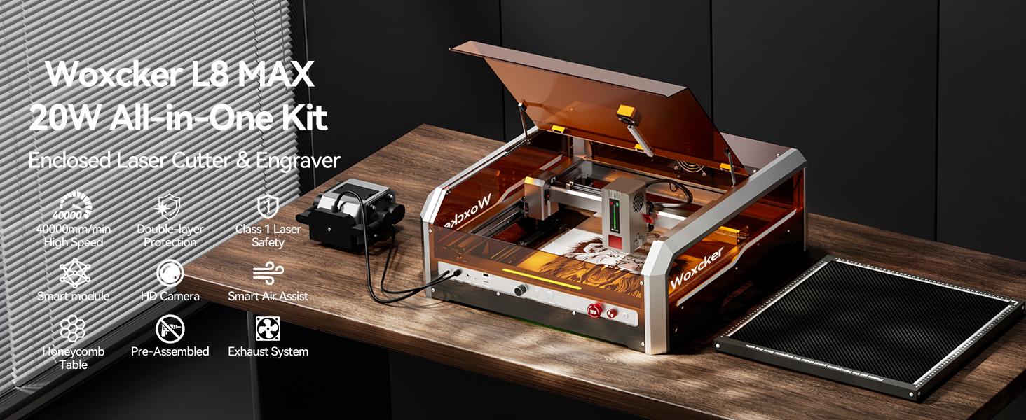 Amazon.com: 20W Laser Engraver and Cutter Machine, Woxcker L8 MAX Pre-Assemble All-in-one ...
