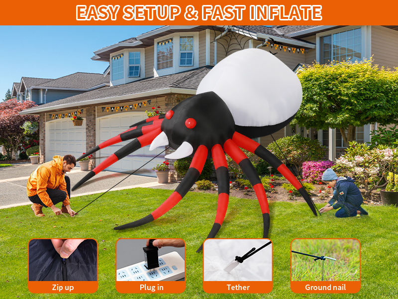 Amazon.com: GOOSH 12 FT Width Halloween Inflatable Spider Outdoor Decoration with Magic Light ...