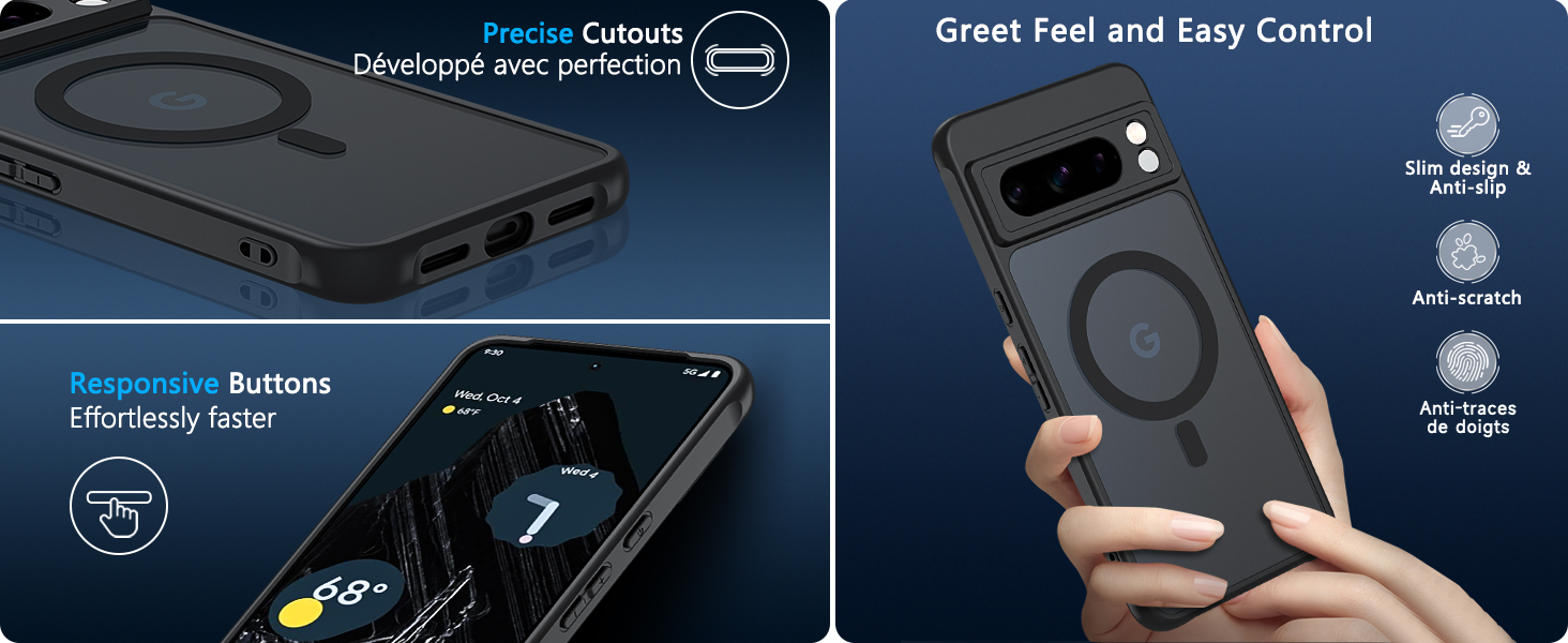 Amazon.com: ottpluscase for Google Pixel 8 Pro Case for 𝐌𝐚𝐠𝐬𝐚𝐟𝐞 with Tempered Glass Screen ...