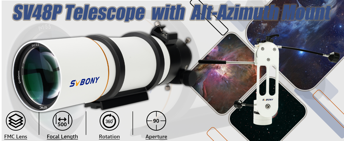 Amazon.com : SVBONY SV48P Telescope, 90mm Aperture F5.5 Refractor OTA for Adults Beginners ...