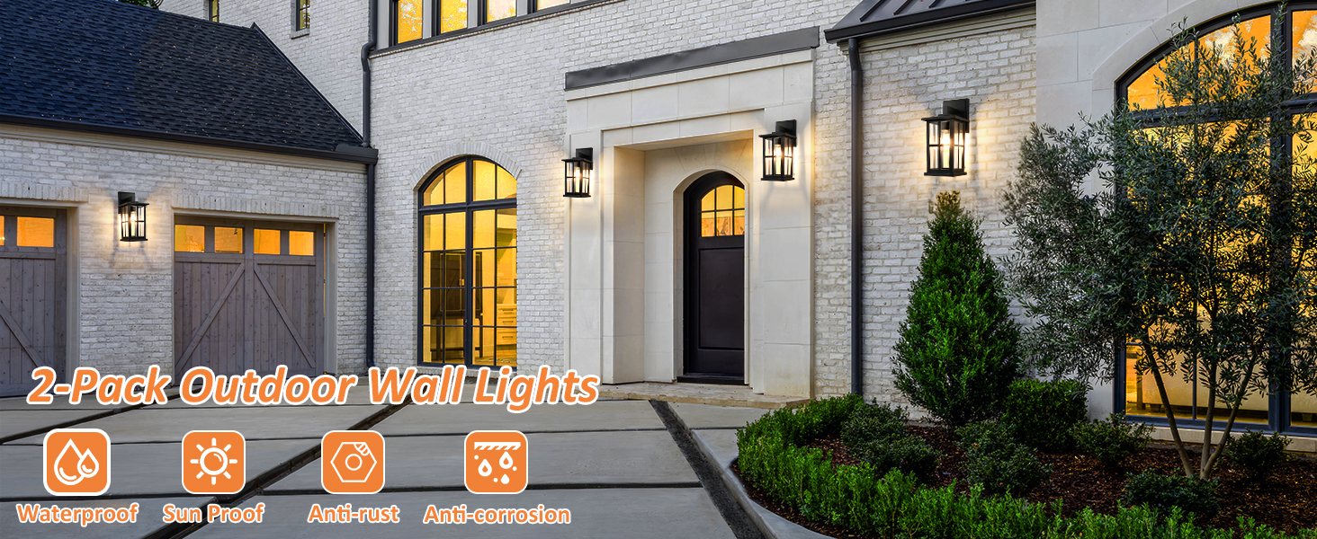 BesLowe 2-Pack Outdoor Light Fixtures Wall Mount, Waterproof Exterior Wall Lanterns Porch Lights ...