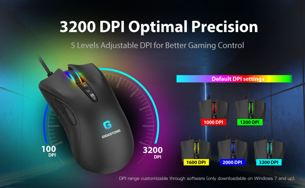 Gigastone Gaming Mouse with 3200 DPI, RGB Backlight, 8 Programmable Buttons, USB Wired, Windows ...