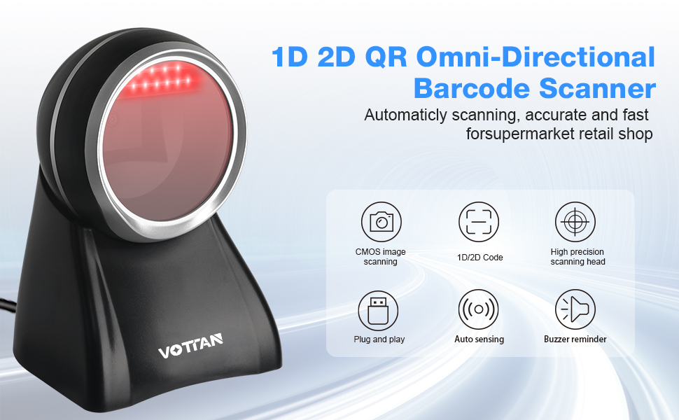 Amazon.com : VOTTAN Automatic Scanning Omnidirectional Desktop Barcode Scanner, Hands-Free 1D 2D ...