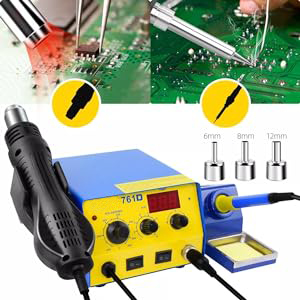 Bowoshen Estación De Soldadura De Aire Caliente 2 En 1 Con LCD Pantalla Digital,3 Boquillas ...