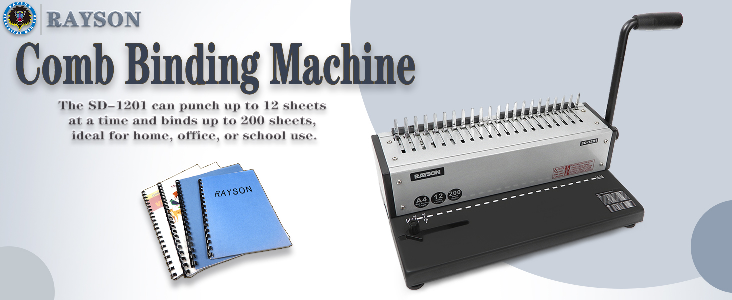 Rayson Comb Binding Machine - 21 Hole A4 Binder with 200 Sheet Binding Capacity and 12 Sheet ...
