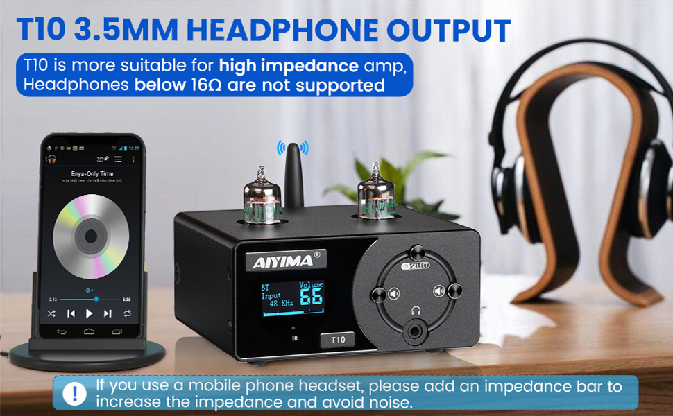 AIYIMA T10 JAN5725 Tube Vacuum Preamplifier QCC3031 Bluetooth 5.0 Audio Decoder Mini Hifi ...