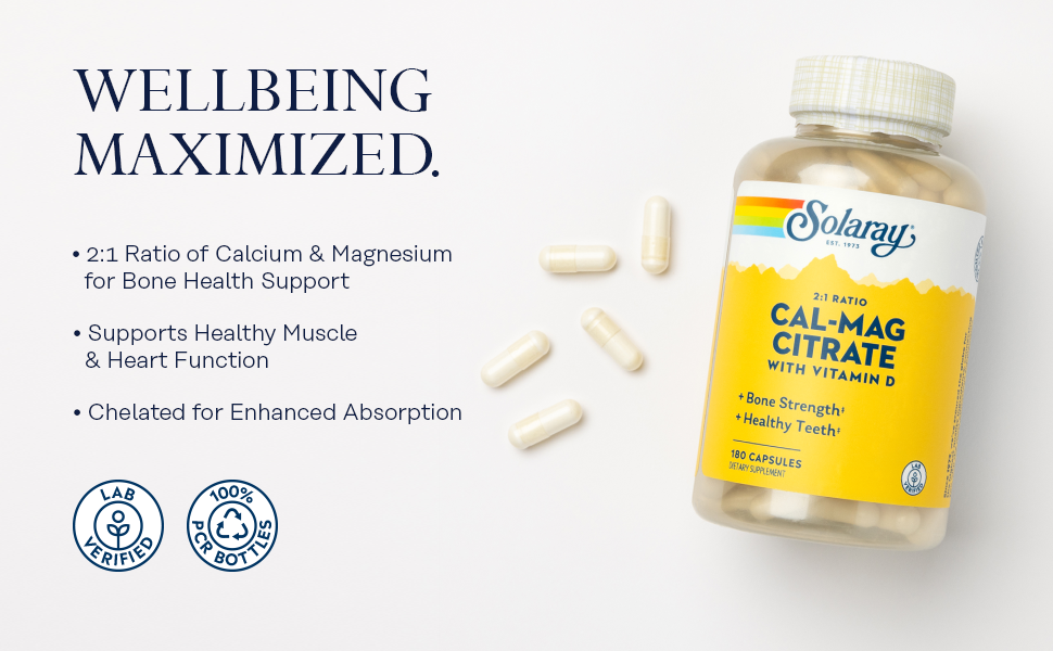 Amazon.com: SOLARAY Calcium & Magnesium Citrate 2:1 Ratio w/Vitamin D-3, Healthy Bones, Muscle ...