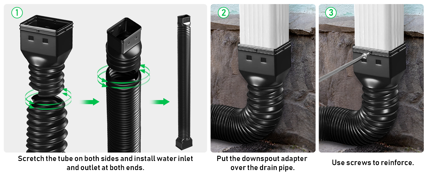 Rain Gutter Drain Extension Black Rain Gutter Downspout Extensions ...