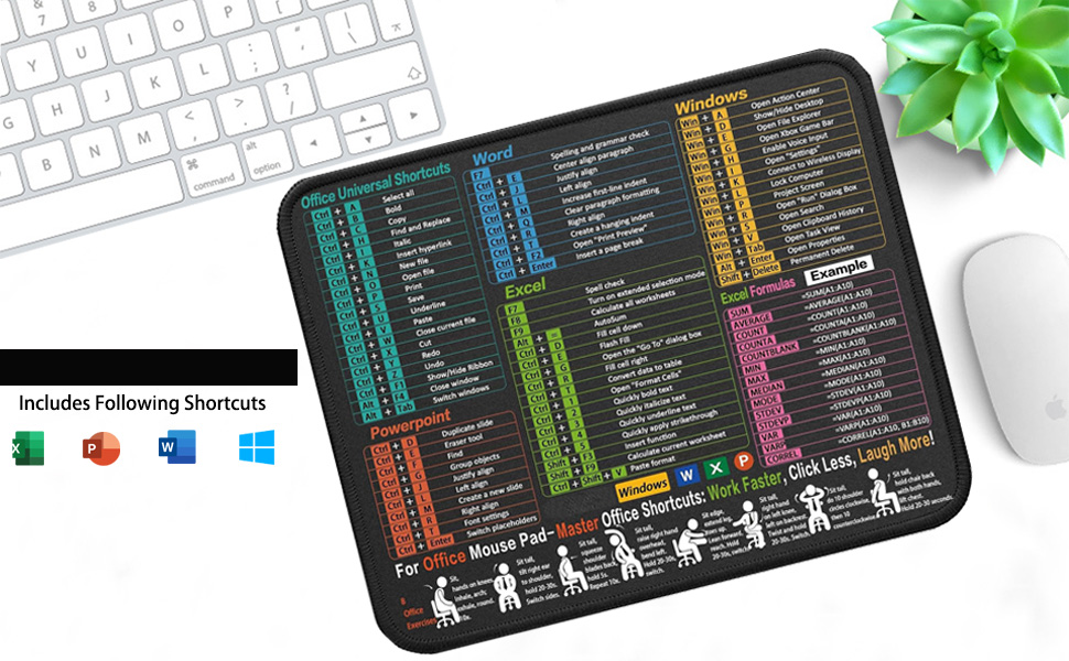 Amazon.com: Shortcuts Mouse Pad for Excel Word PowerPoint Windows - Non ...