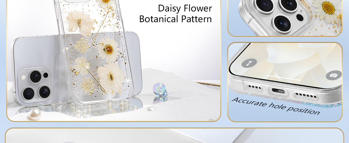 Amazon.com: rongki Floral Case for iPhone 16 Pro Max Clear Case with Real Dried Flower Patterns ...