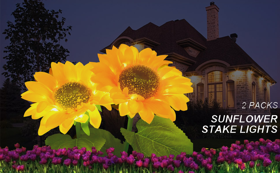 Ovker Solarleuchte Garten Sonnenblume Solarlichter, LED Solar Blume Beleuchtung Aussenleuchten ...