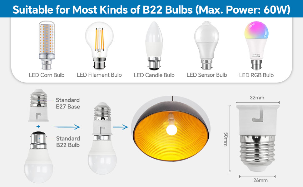 SCNNC E27 to B22 Socket Converter, ES to Bayonet Adapter, Screw to Bayonet Socket Adapter, 0 ...
