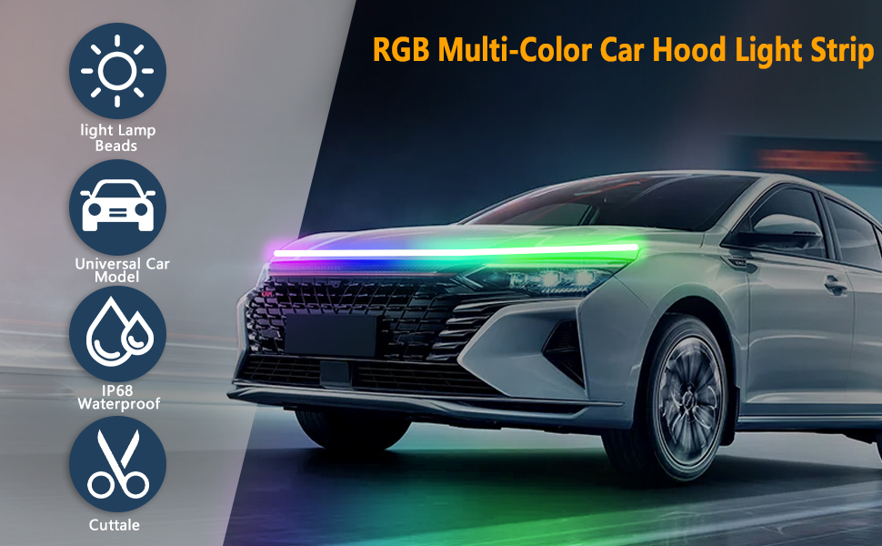 Amazon.com: HConce 71 Inches RGB Multicolor Dynamic Scanning Starter Hood Lights, Car LED Hood ...