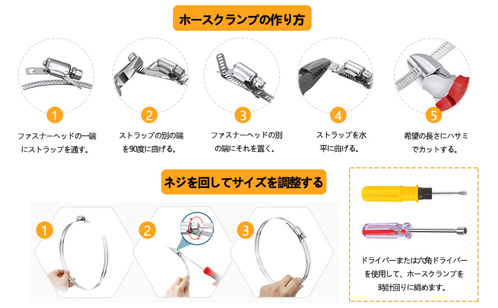 Amazon.co.jp: SODOI バイクパーツ マフラーバンド ホースバンド 304ステンレス フリーカット クランプ バンド 長さ調整 排気ダクト 汎用 耐熱 固定 自在バンド 取扱 ...