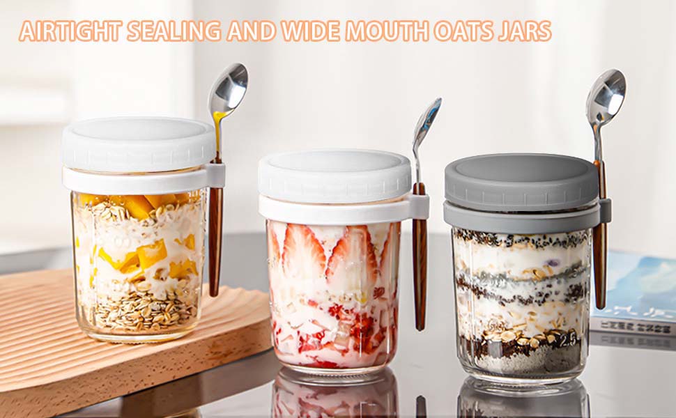 Amazon.com: Overnight Oats Containers with Lids, 12 oz Glass Jars with Lids for Overnight Oats ...