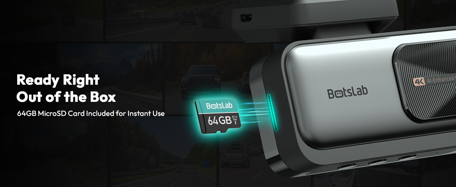 BOTSLAB 4K Dash Cam Front and Rear, Night Vision, ADAS, 64 GB SD Card, 2.45” IPS Screen, 170 ...