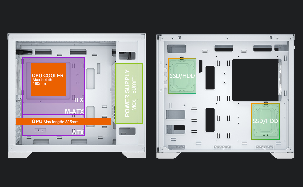Amazon.com: Vetroo AL-MESH-7C White Compact ATX PC Case, Front Power ...
