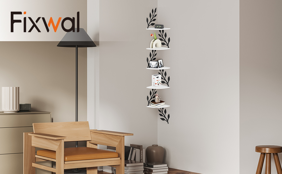 Amazon.com: Fixwal Corner Floating Shelves, 5 Tier Rustic Wall Mounted Shelves for Decor and ...