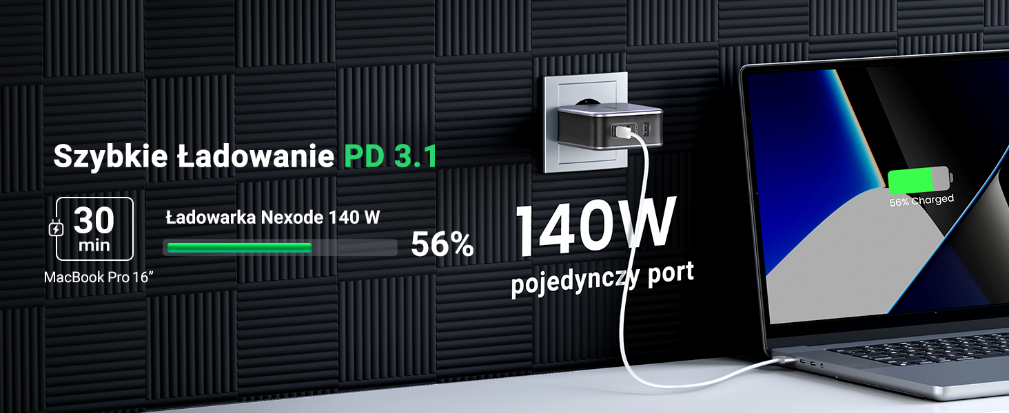 UGREEN Nexode 140W Ładowarka USB C PD 3.1 Zasilacz USB C GaN 3-portowy zasilacz Kompatybilny z ...