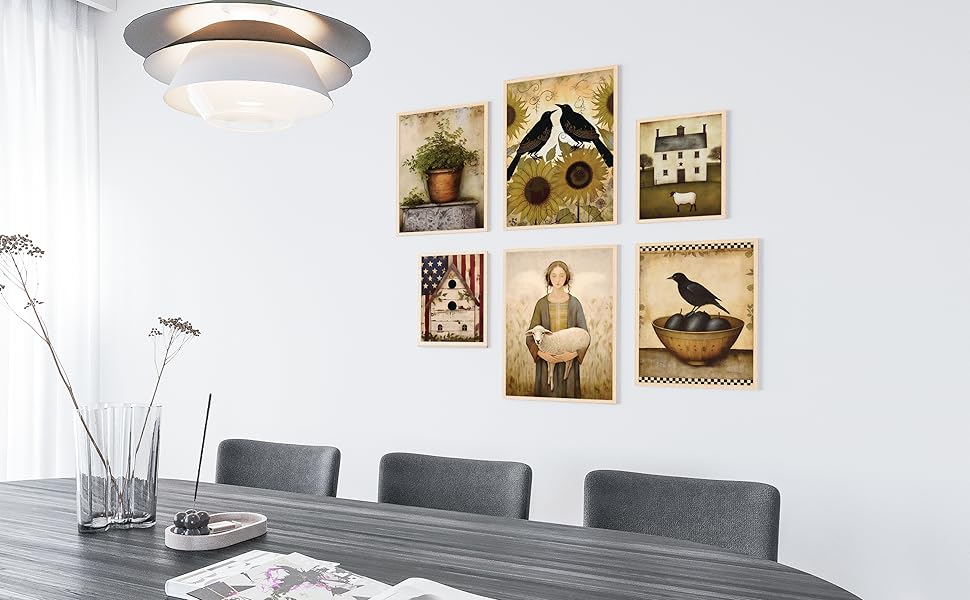 Amazon.com: EXCOOL CLUB Country Primitive Decor - Folk Art Prints, Black Crow Pictures, Saltbox ...