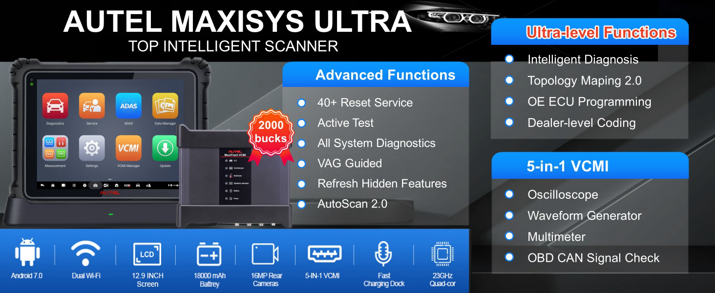 Amazon.com: Autel MaxiSys Ultra OBD2 Scanner, 2025 Top MSUltra Lntelligent Diagnostic Scan Tool ...