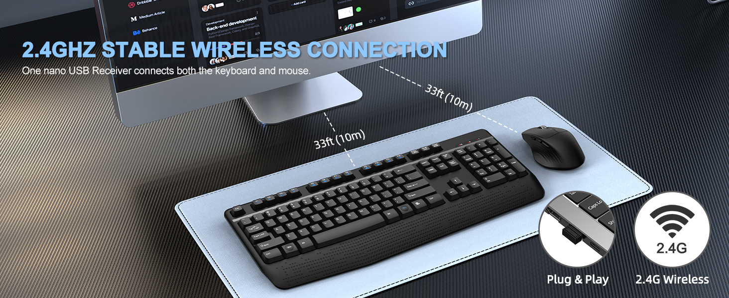 Wireless Keyboard And Mouse Combo Edjo 2 4g Full Sized Ergonomic Computer Keyboard