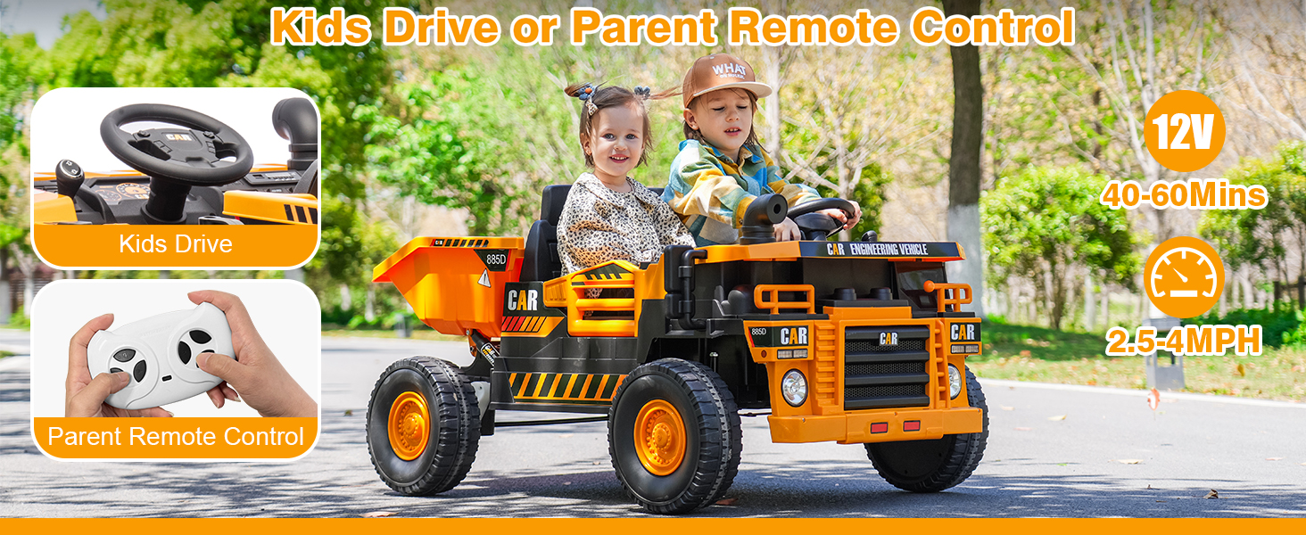 Amazon.com: 2-Seater Electric Ride on Truck Toy Car Construction ...