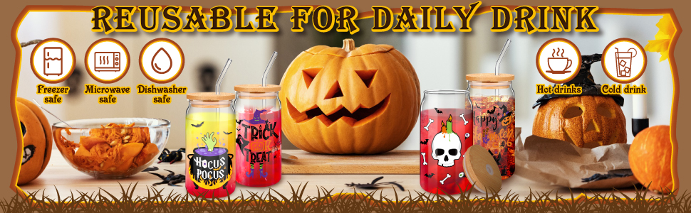 Amazon.com | Umigy 8 Pcs 16oz Halloween Glass Tumbler Halloween Iced ...