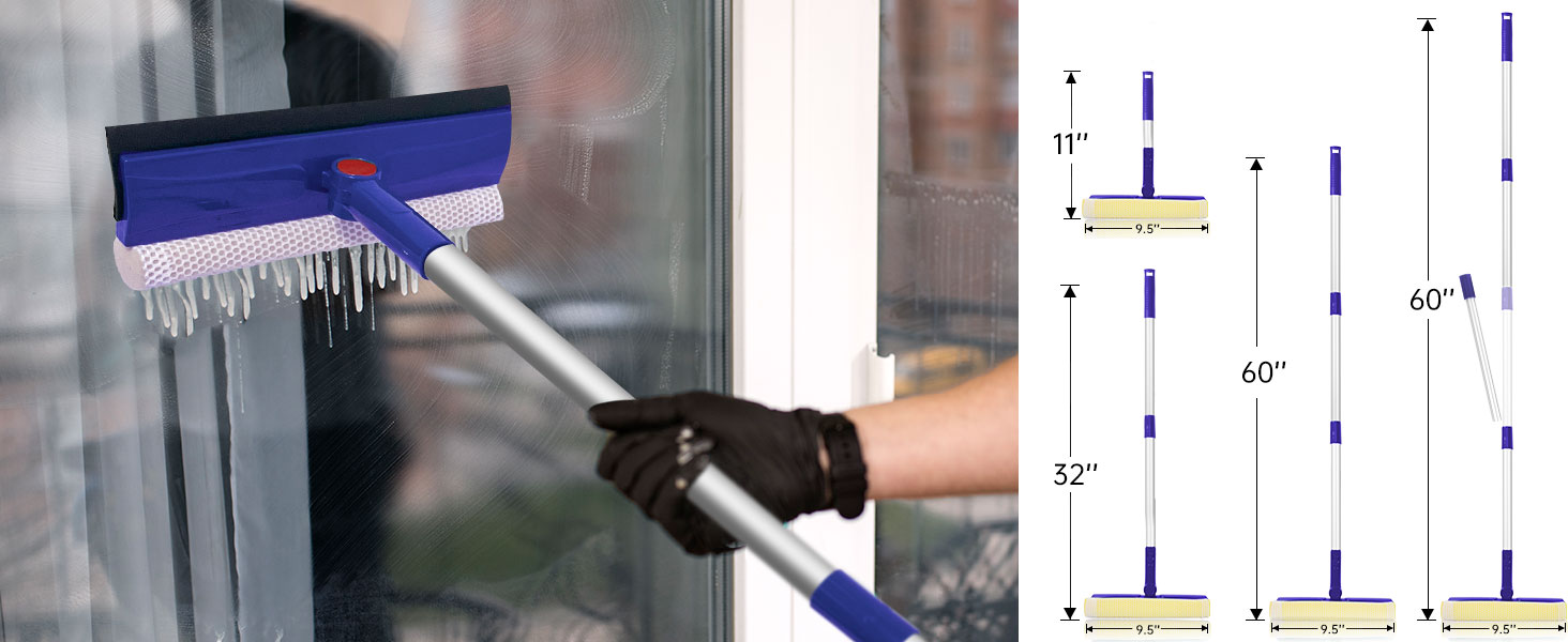 Amazon.com: Squeegee for Window Cleaning, Window Squeegee for Home with 60" Long Handle,2 in 1 ...