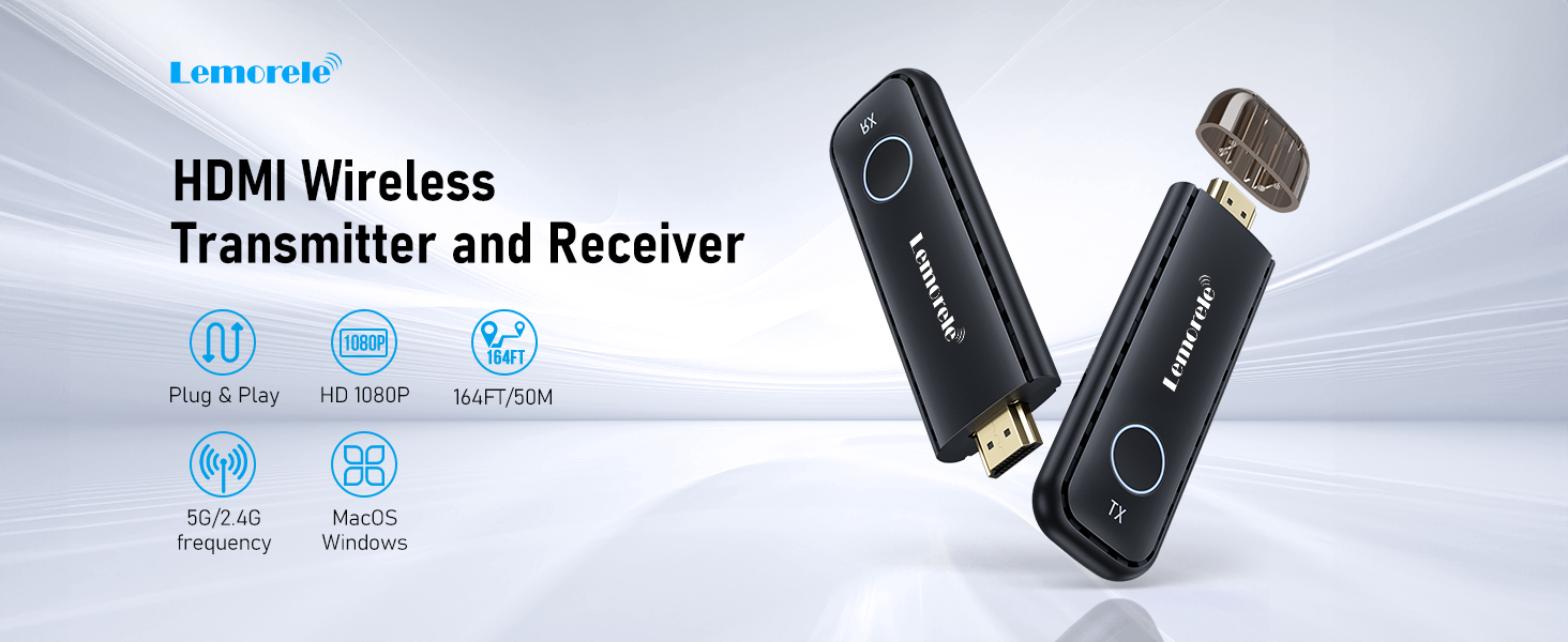 Amazon.com: Lemorele Wireless HDMI Transmitter and Receiver Kit,Portable Wireless HDMI Extender ...
