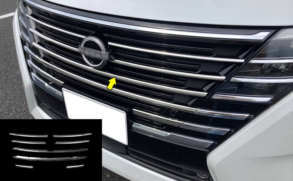 Amazon | BM セレナ C28 フロント グリルカバー ガーニッシュ ステンレス製 鏡面仕上げ メッキ カスタム パーツ 外装 モール 6283 | フロントバンパープロテクター ...