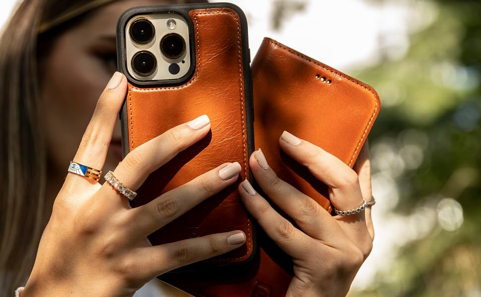 Amazon.com: BOULETTA iPhone 15 Pro Case Magsafe Compatible Full Grain Leather, Magnetic ...