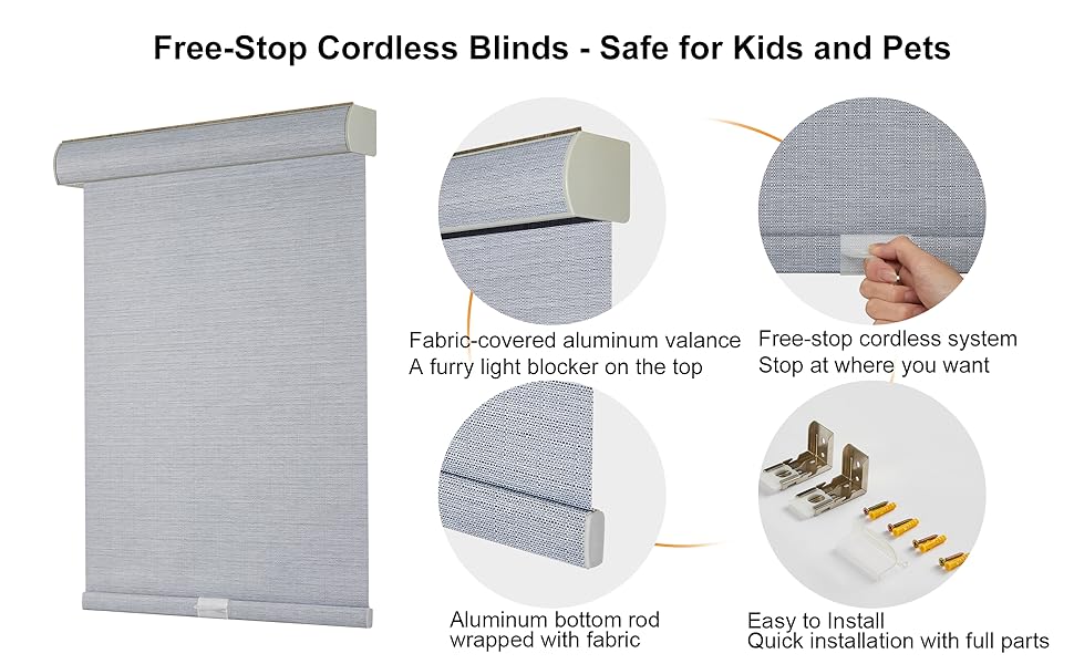 Amazon.com: Persilux Free-Stop Cordless 100% Blackout Shades for Window Roller Shades with ...