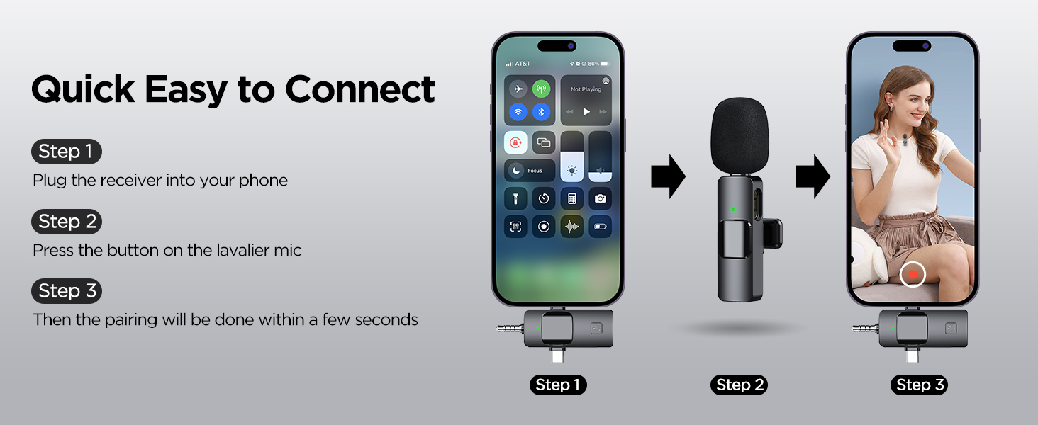 Amazon.com: GKNXU 3 in 1 Wireless Lavalier Microphone for iPhone, iPad, Android, Camera, USB C ...